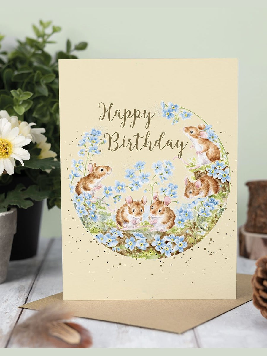 Card Aoc218 Forget Me Not Mice Happy Birthday | 2024 at Razberry Threads